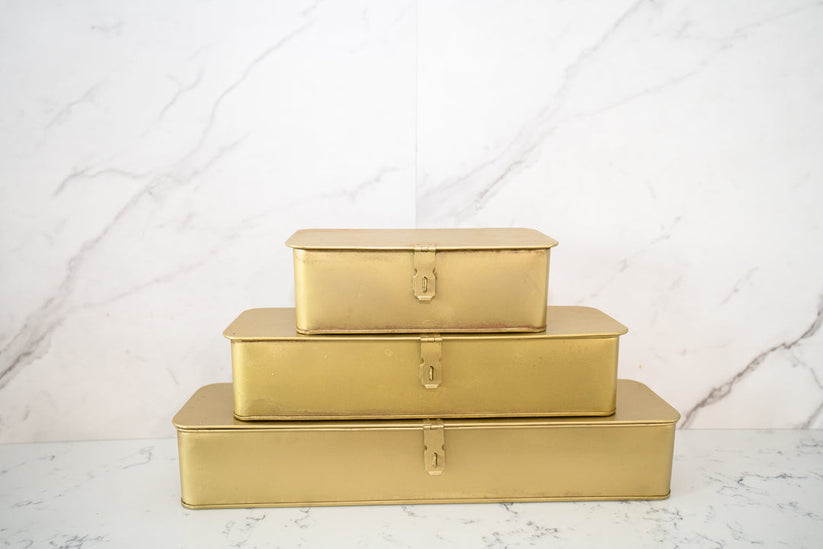 Decorative Metal Boxes, Brass Finish, Set of 3 – SS- The Home Collective